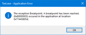 [SOLVED] Exception Breakpoint 0x80000003: Breakpoint Reached!