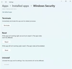 Windows Security Service is Turned off or Missing