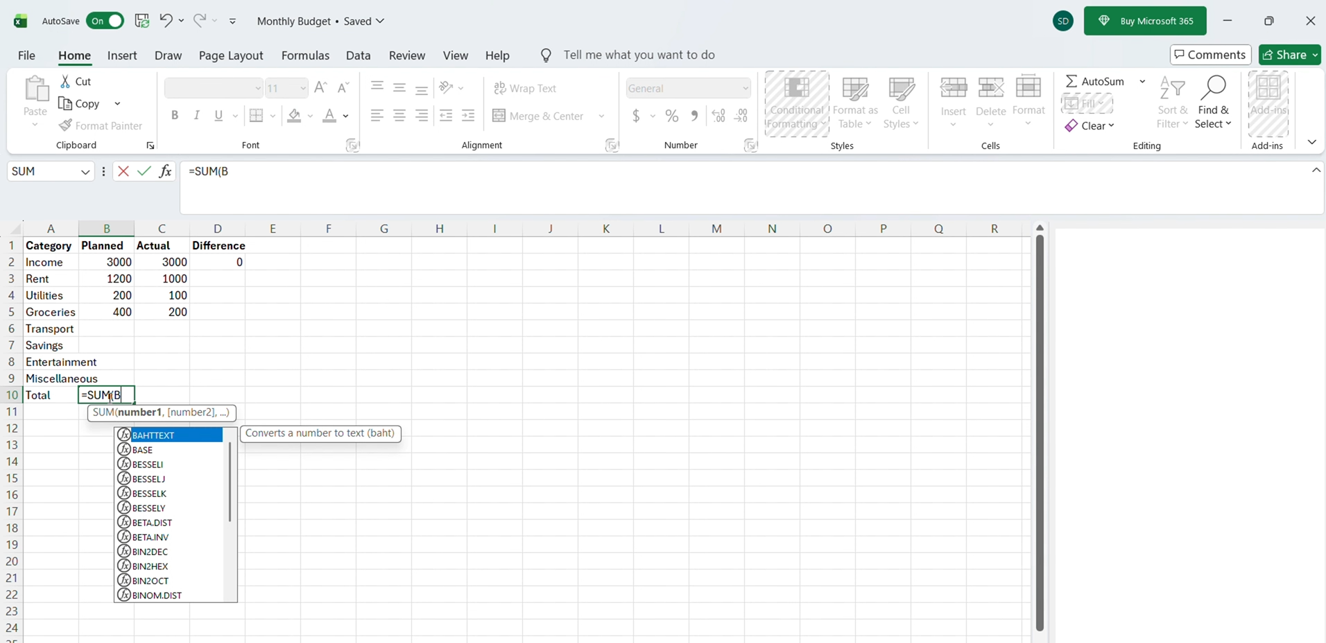 How to Create An Automated Budget in Excel